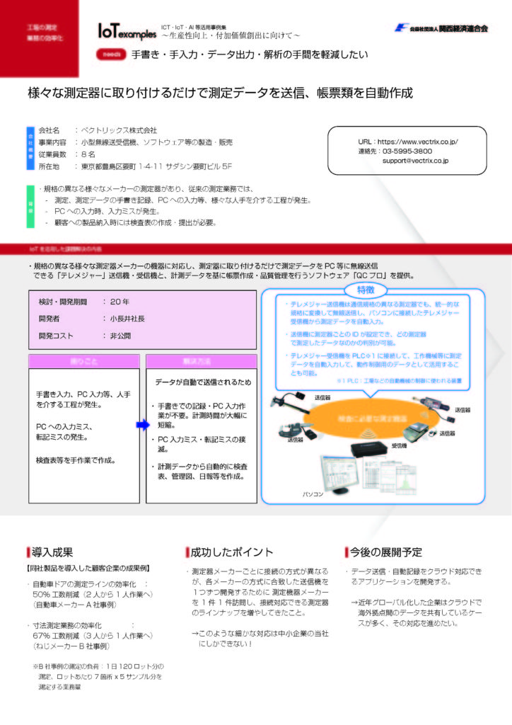 関西経済連合会発行の「ICT・IoT・AI等活用事例集2021」に掲載されました。 – ベクトリックス